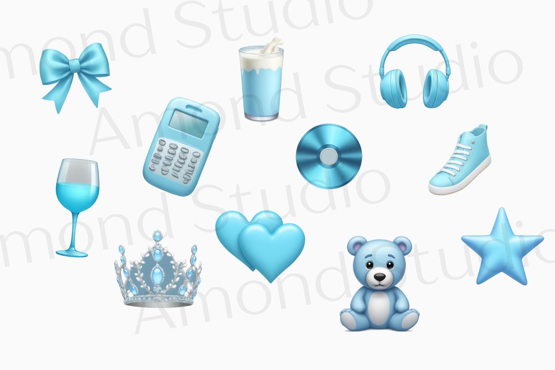 Ios18 | 48 Blue Aesthetic iPhone Emoji Icon PNG Set - Cute Pastel Blue ...