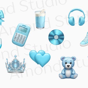 Ios18 | 48 Blue Aesthetic iPhone Emoji Icon PNG Set - Cute Pastel Blue ...