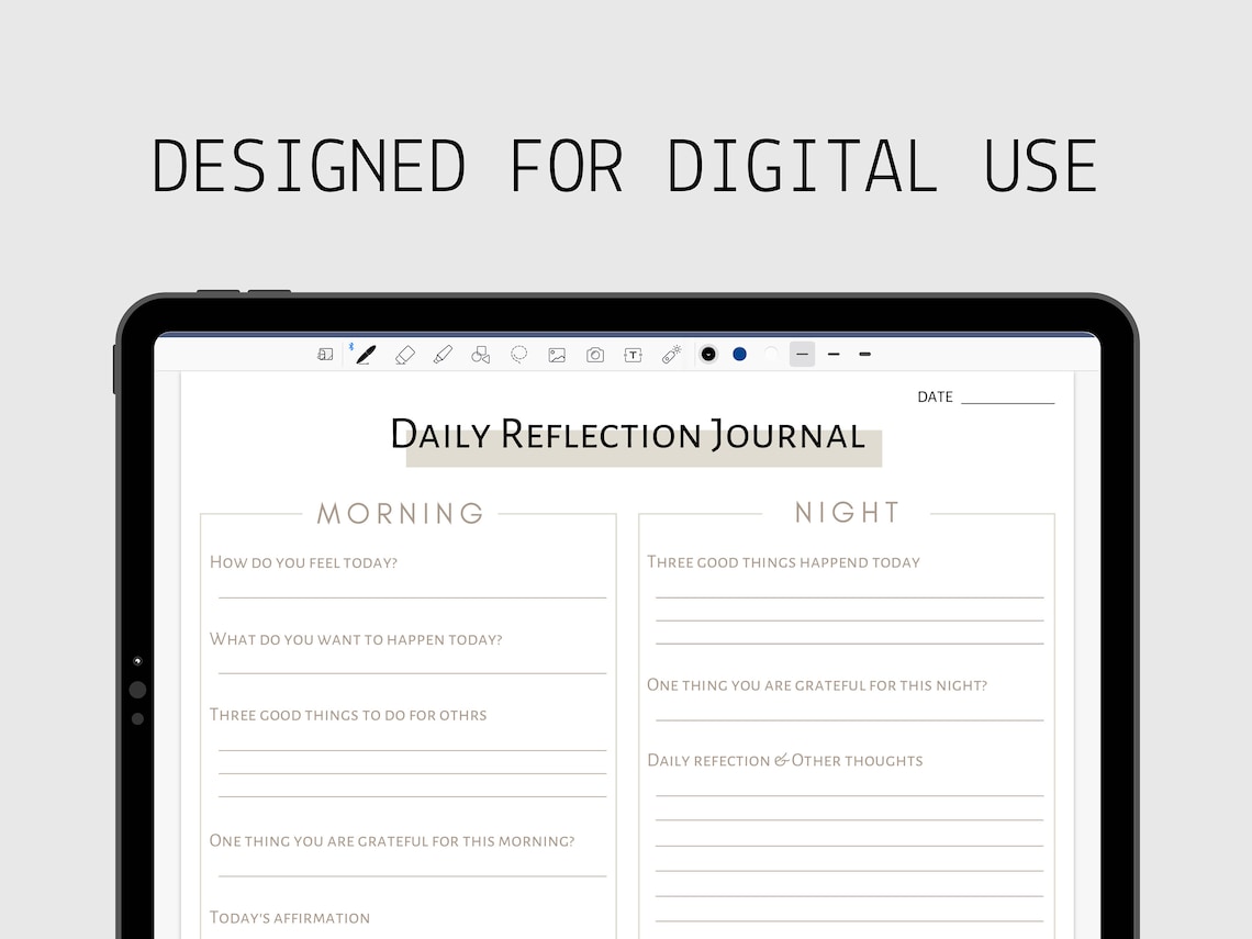 Digital Daily Reflection Journal Gratitude Template | Etsy