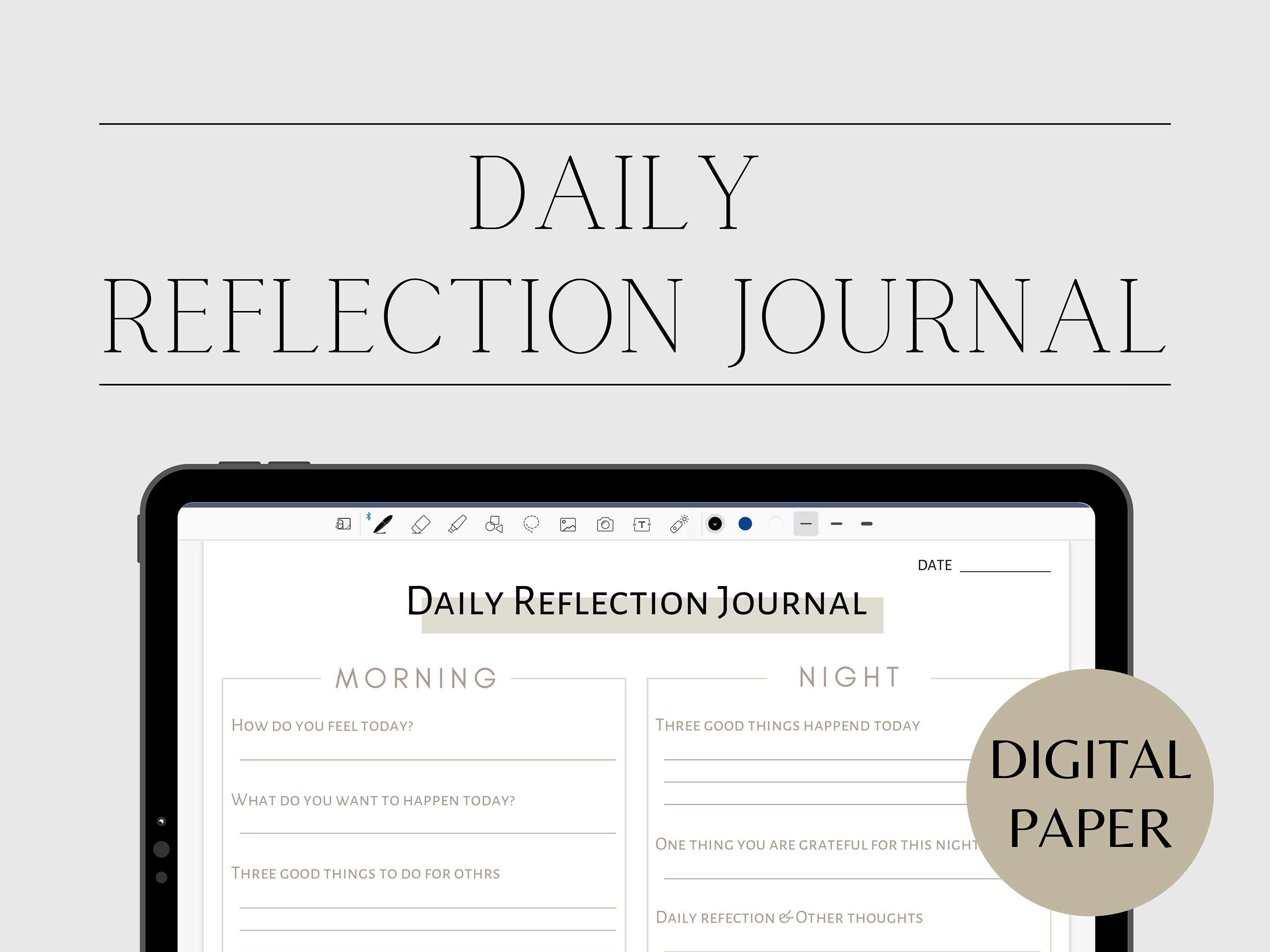 Digital Daily Reflection Journal Gratitude Template | Etsy