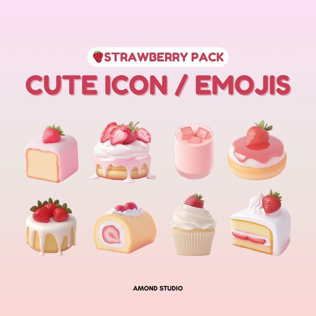 Ios18 | 22 Pink Strawberry 3D Icon & Emoji Pack - Cute Strawberry ...