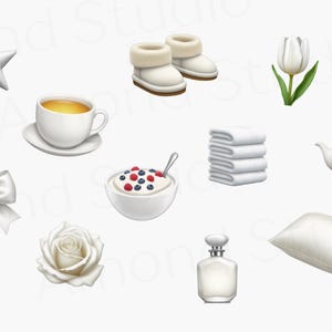Ios18 | 55 White Aesthetic Emoji Pack Elegant PNG Files for Iphone ...