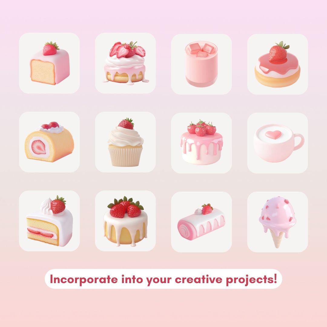 Ios18 | 22 Pink Strawberry 3D Icon & Emoji Pack - Cute Strawberry ...