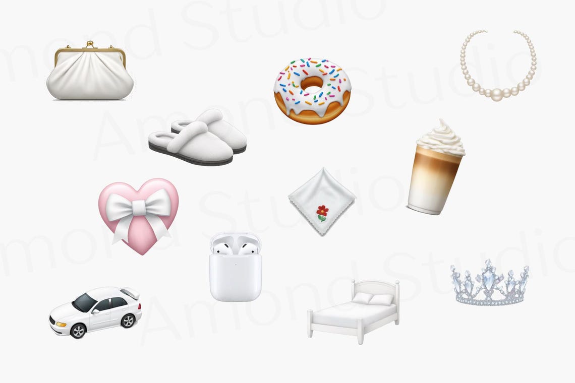 Ios18 | 55 White Aesthetic Emoji Pack Elegant PNG Files for Iphone ...