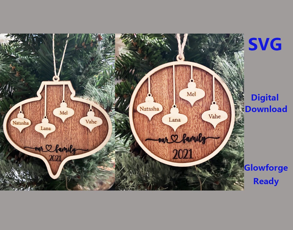 Family Ornament SVG: Glowforge Ready Christmas Laser Cut File (digital ...