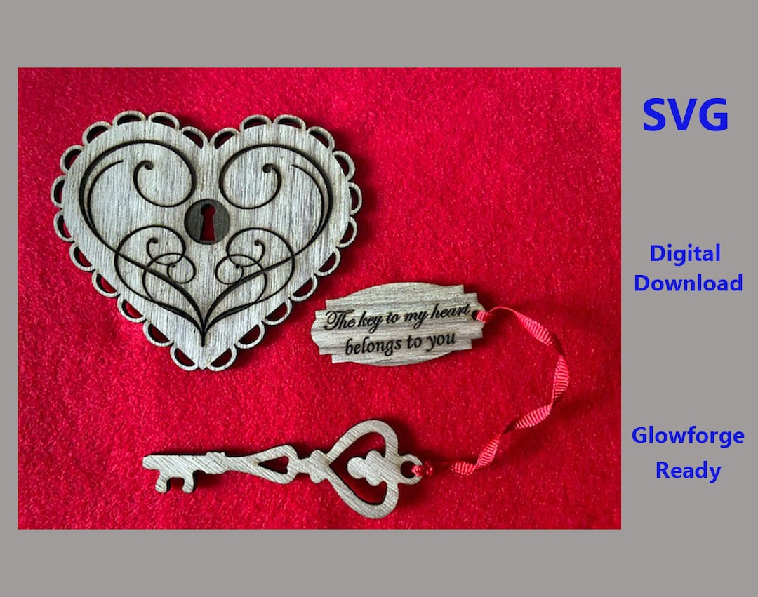 Engraved Heart Key SVG Gift: Valentine's Day, Glowforge Ready (digital ...
