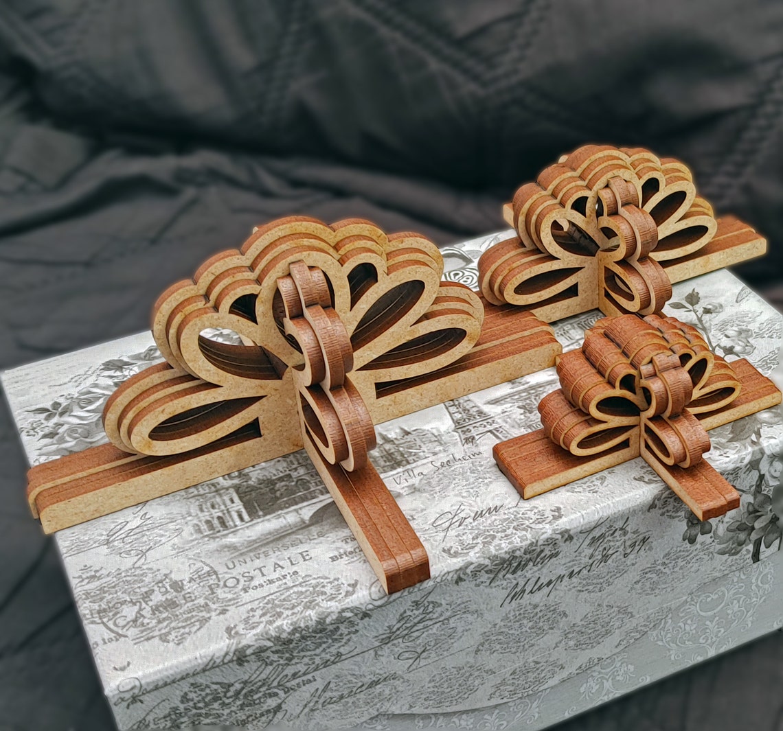 SVG 3D Wooden Ribbon File Glowforge Ready Gift Box - Etsy