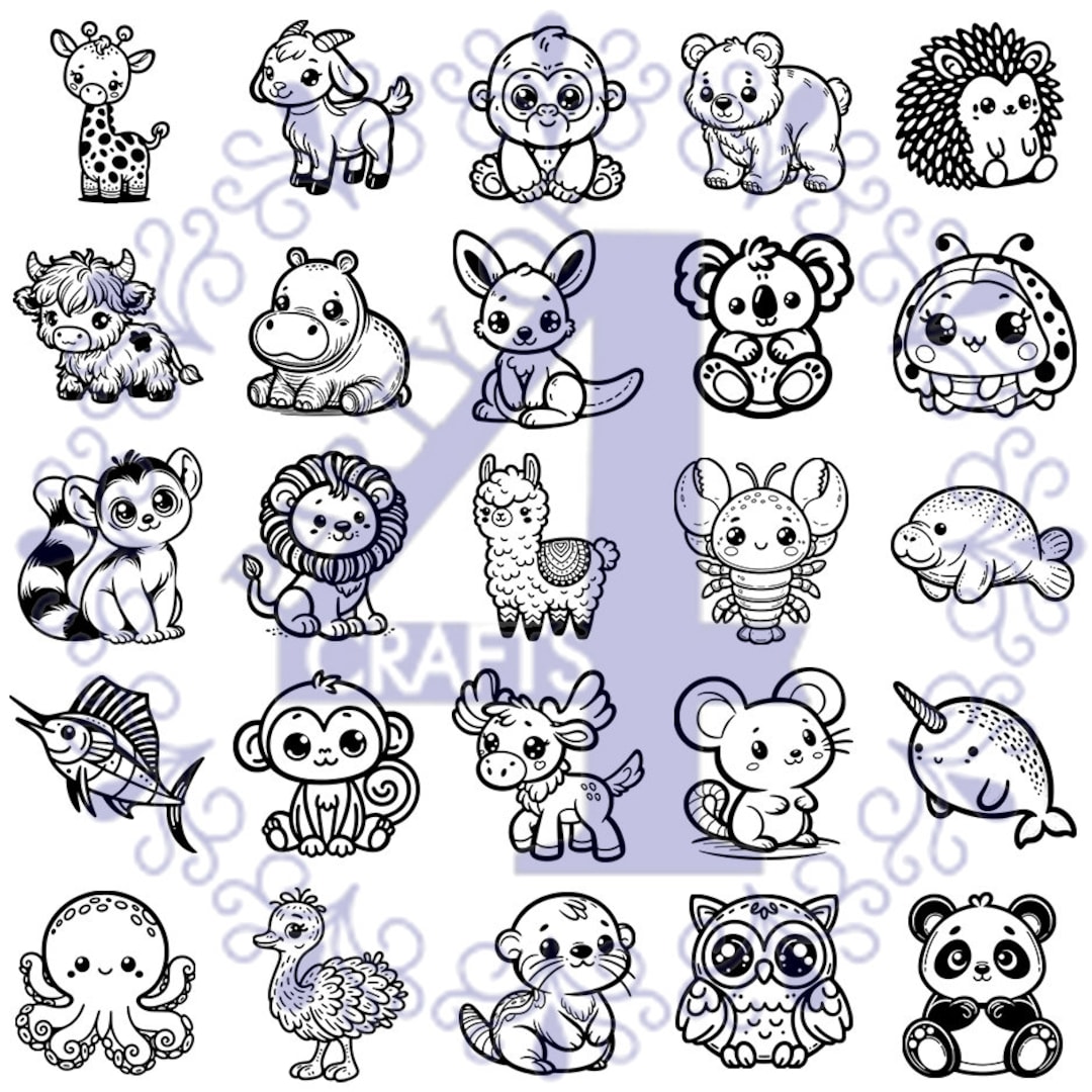 25 Adorable Animal SVG PNG Digital Files Collection 2 - Etsy