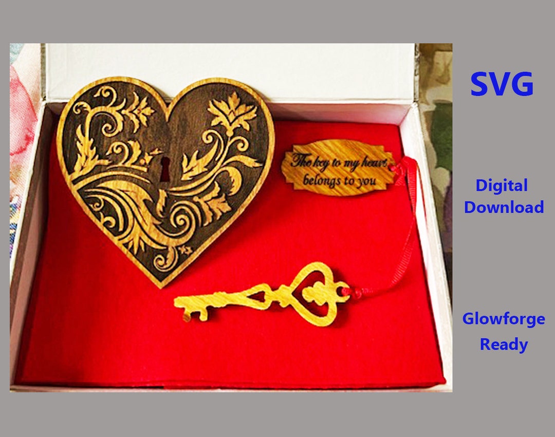 Heart Key SVG Gift: Laser Cut File, Valentines Day (digital Download ...