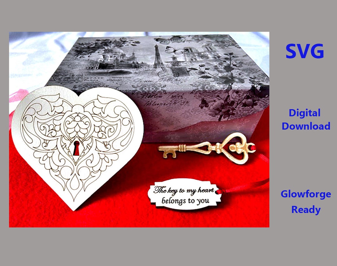 SVG Heart Key Gift Beautiful Scored Cut File, Glowforge Ready ...