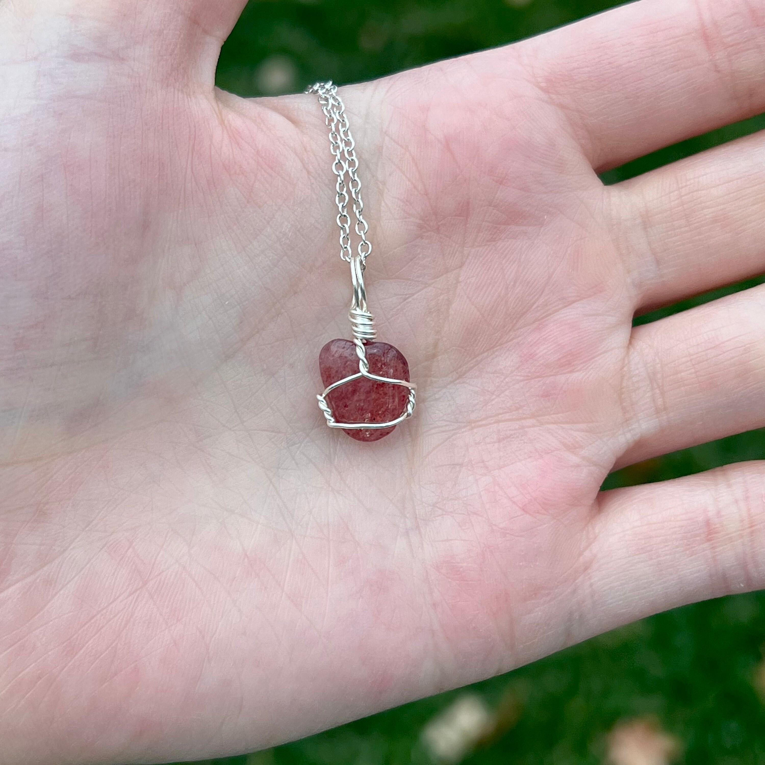 Dainty Strawberry Quartz Wire Wrap Tumbled Silver Crystal - Etsy