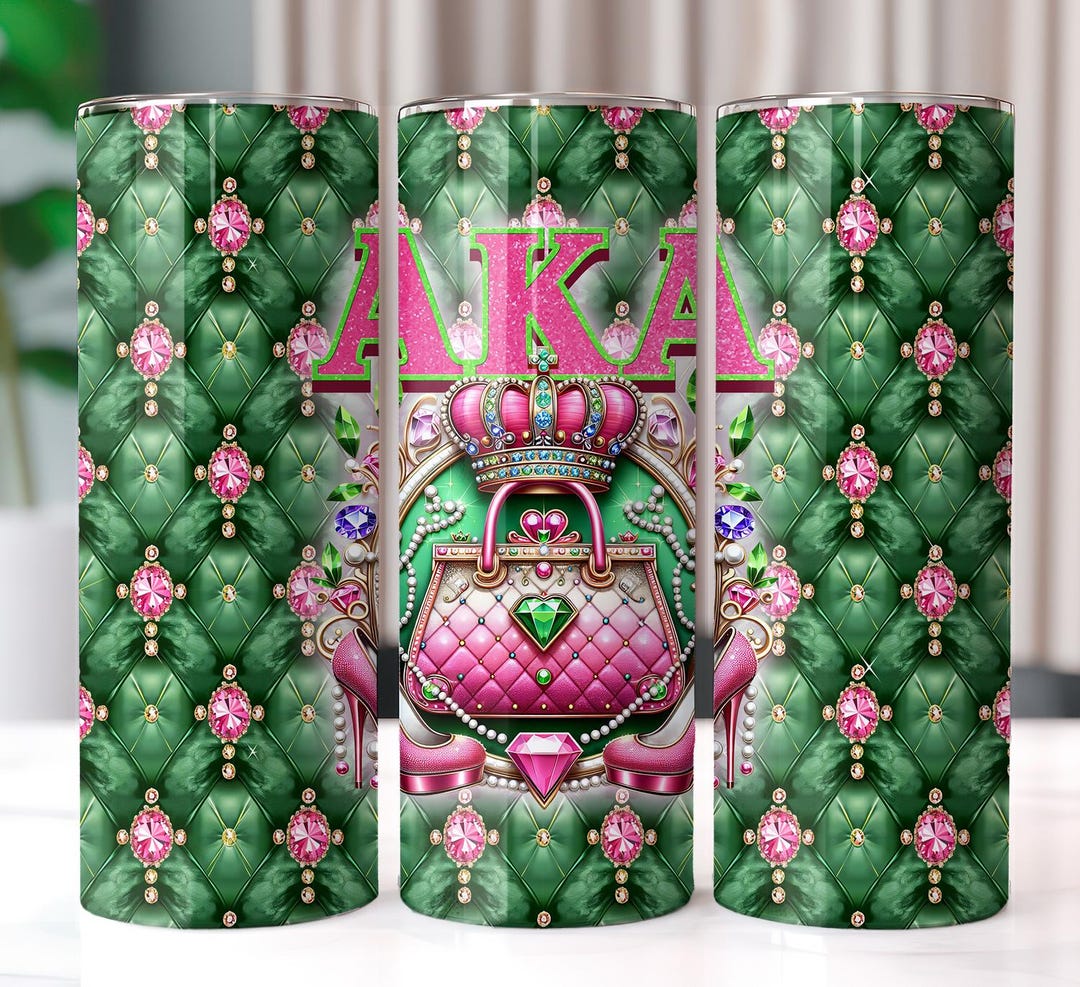 AKA Sorority Tumbler Wrap, Pink Green Quilted Design (digital Download ...