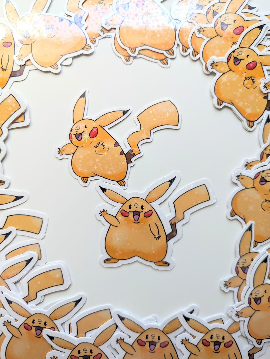 Chubby Pikachu Stickers Holographic Adorable Pokémon Decals for Laptops ...