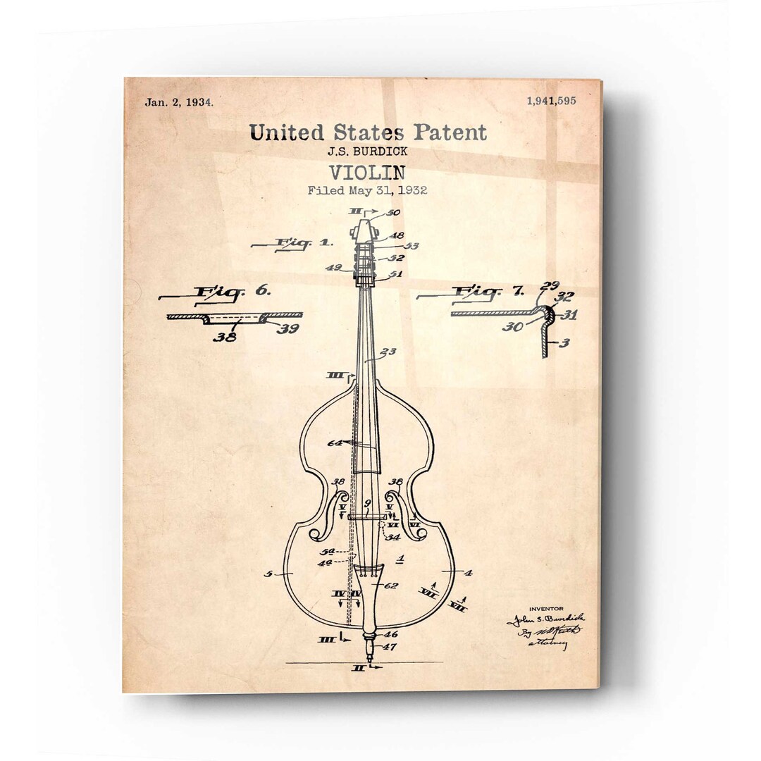 Acrylic Glass Wall Art 'violin Blueprint Patent Parchment' - Etsy