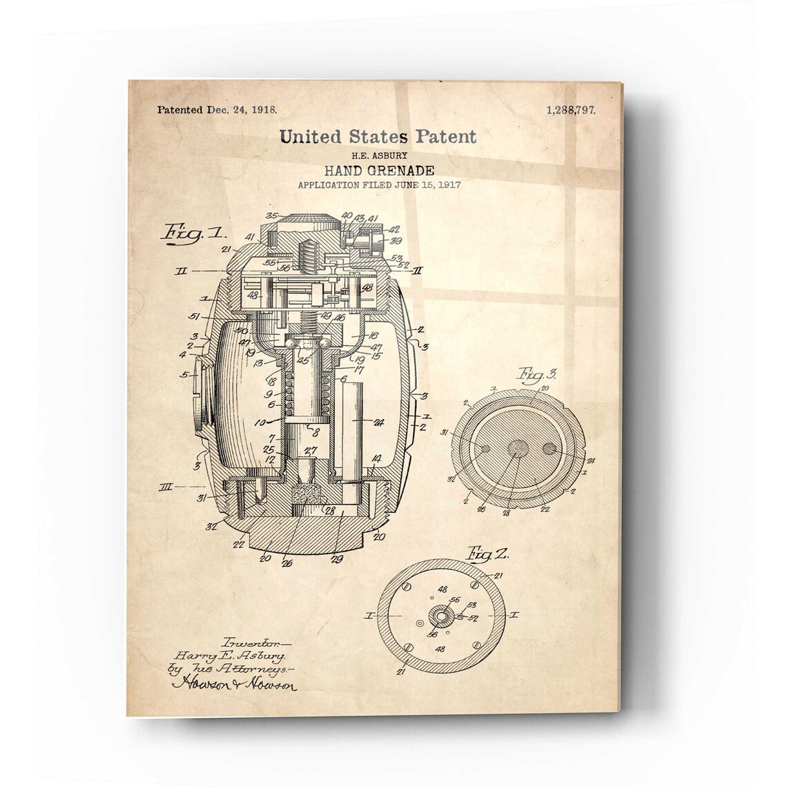 Acrylic Glass Wall Art 'hand Grenade Blueprint Patent - Etsy