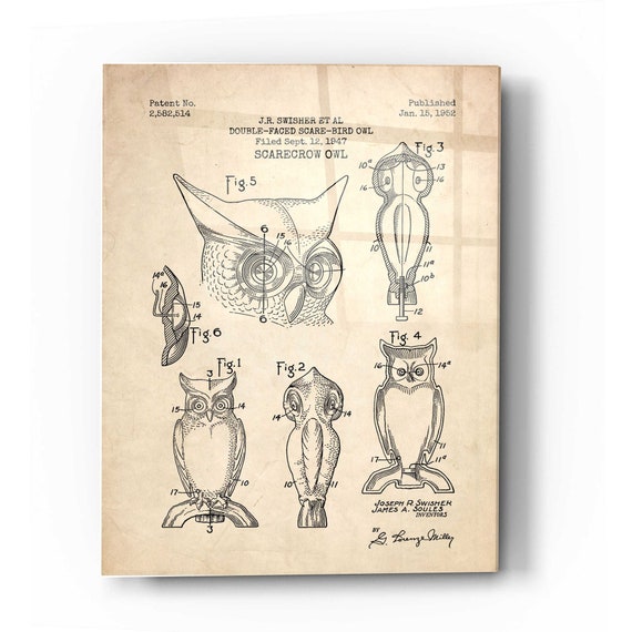 Acrylic Glass Wall Art 'scarecrow Owl Blueprint Patent | Etsy