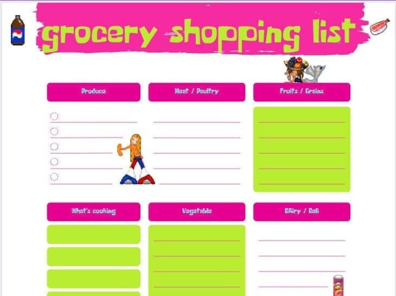 Y2k Grocery List Digital Download PDF Organizer - Etsy
