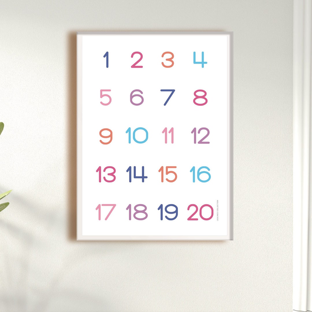 1-20 Numbers Poster Printable Multicolored Numbers Poster - Etsy