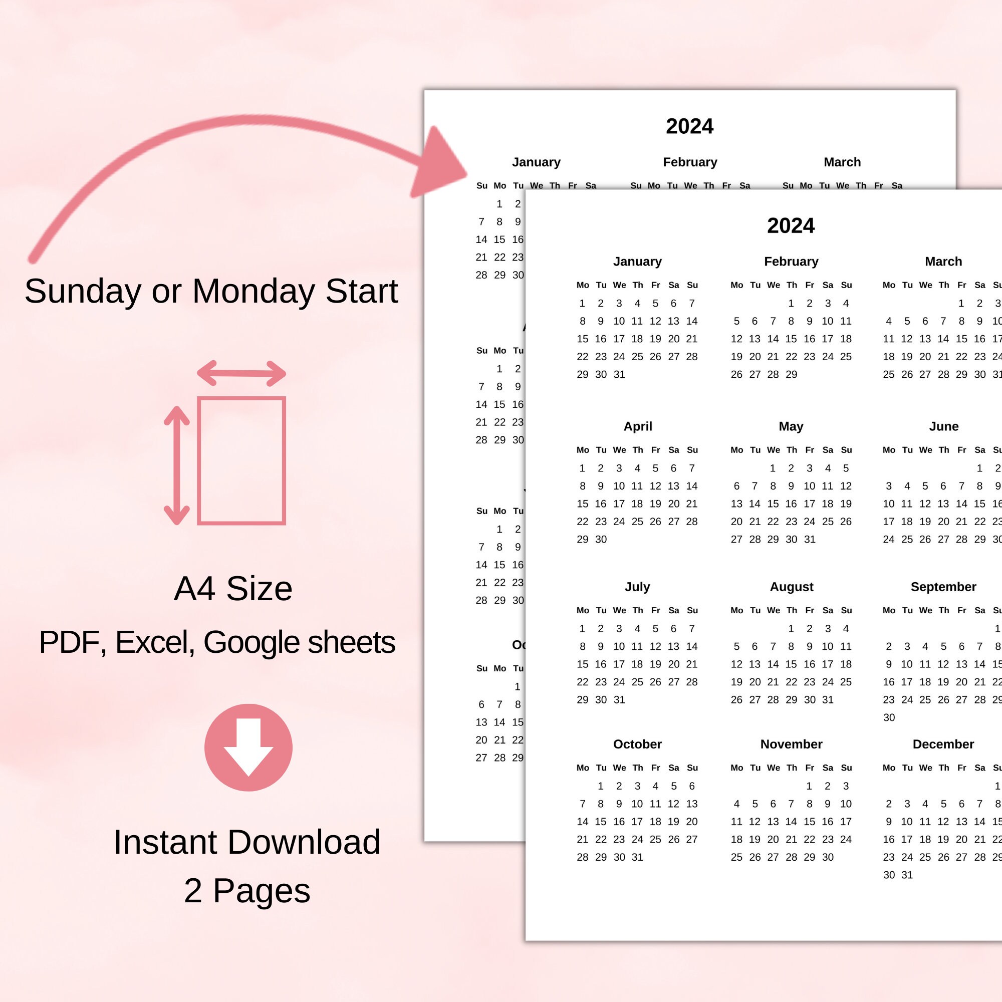 Year at a Glance 2024 PDF Excel and Google Sheets Template - Etsy
