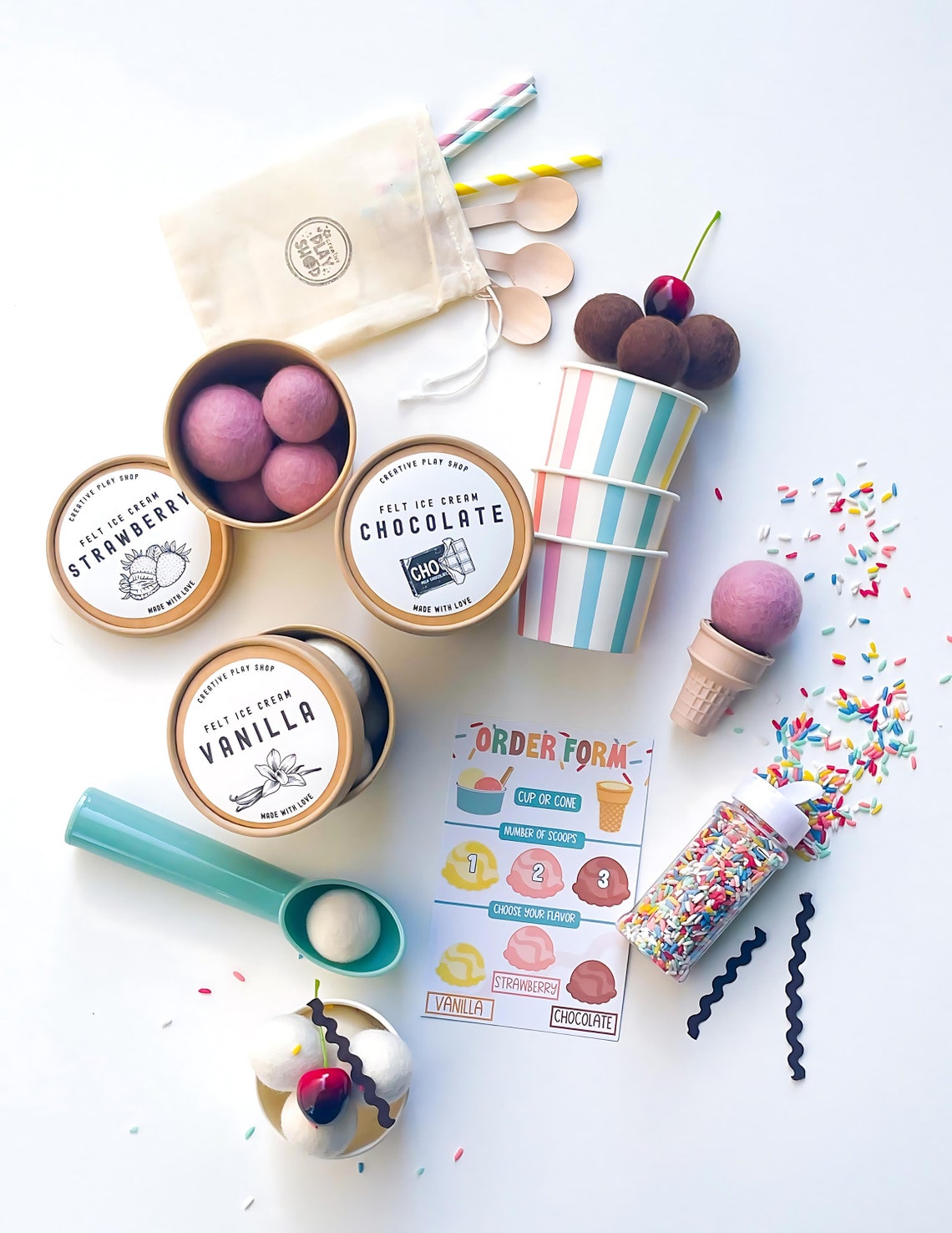 Felt Ice Cream Kit - Wool Felt Scoops, 3D Printed Ice Cream, Ice Cream ...