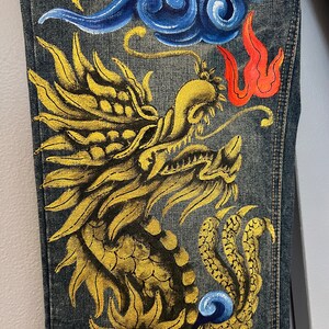 New Wearable Art Hand Painted DRAGON MATES YINGYANG Men Denim Jeans ...