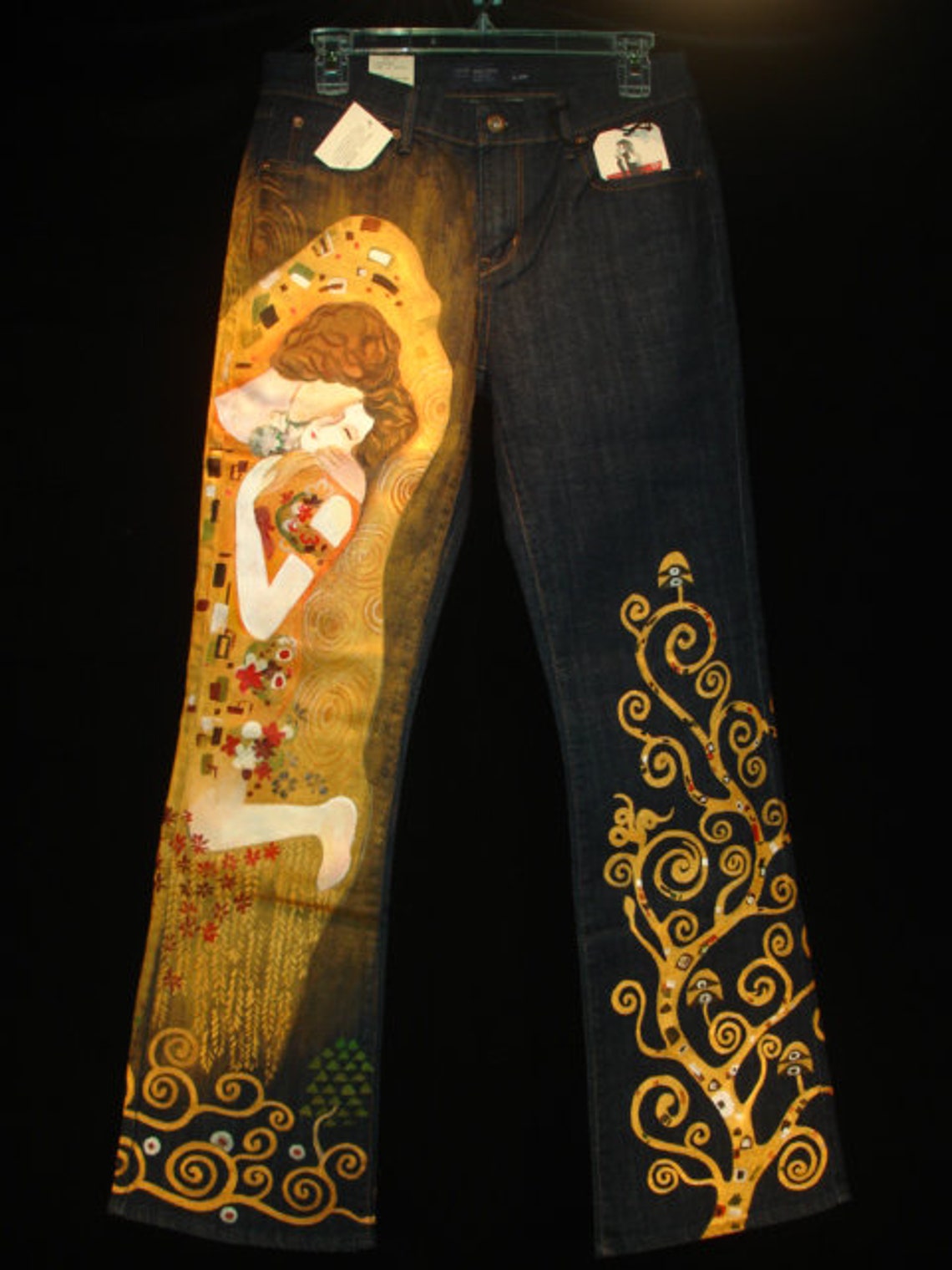 NEW Wearable Art Custom Design Hand Painted THE KISS Women Denim Jeans ...