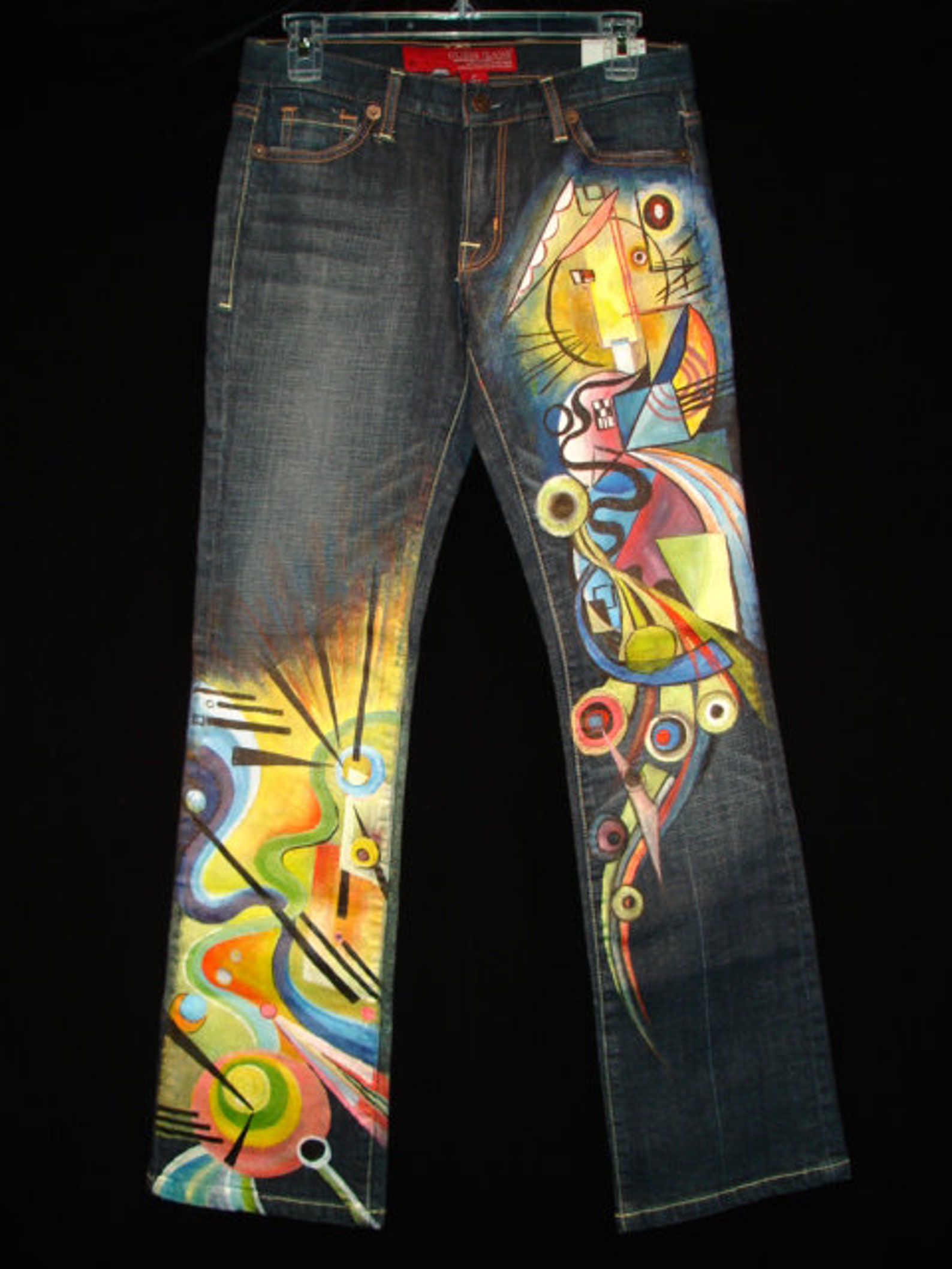 NEW Hand Painted Wearable Art ABSTRACT Women Denim Jeans Great Great ...