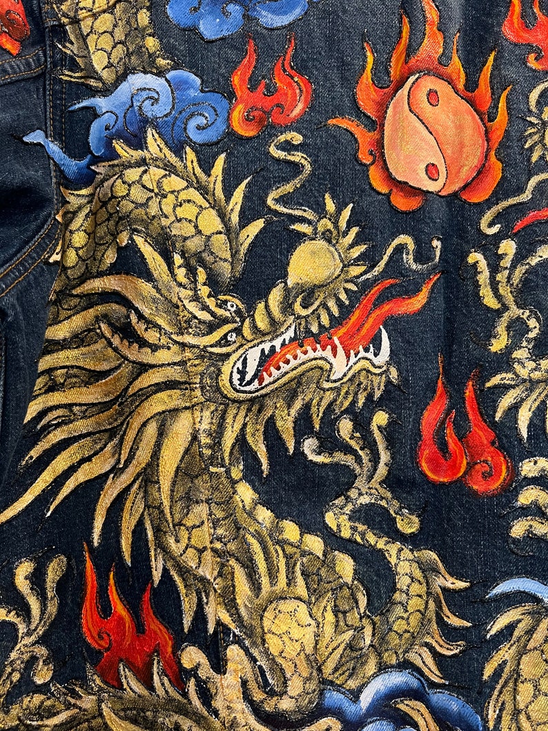New Wearable Art 3D Hand Painted DRAGON MATES YINGYANG Men Denim Jean ...