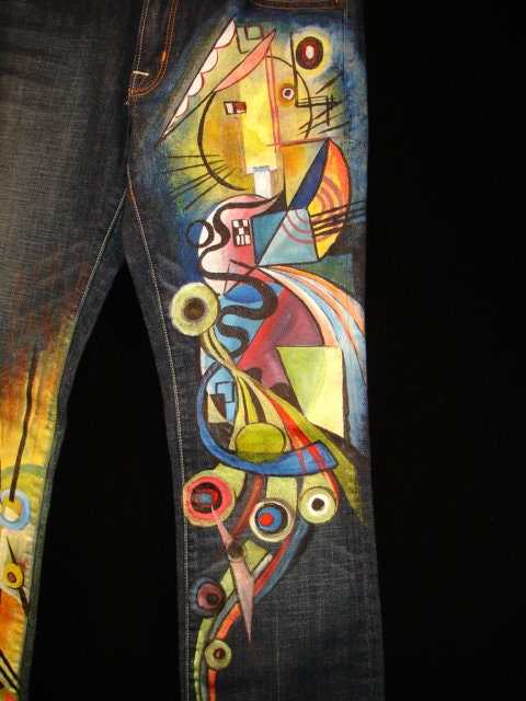 NEW Hand Painted Wearable Art ABSTRACT Women Denim Jeans Great Great ...