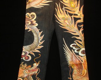 Dragon Design Jeans - Etsy