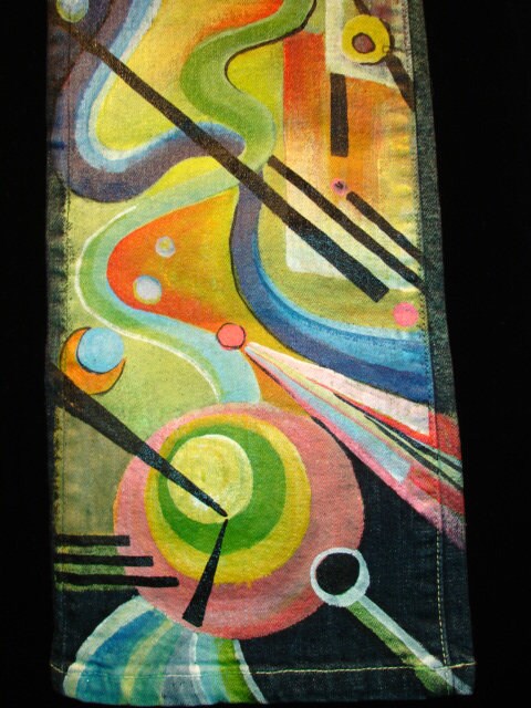 NEW Hand Painted Wearable Art ABSTRACT Women Denim Jeans Great Great ...