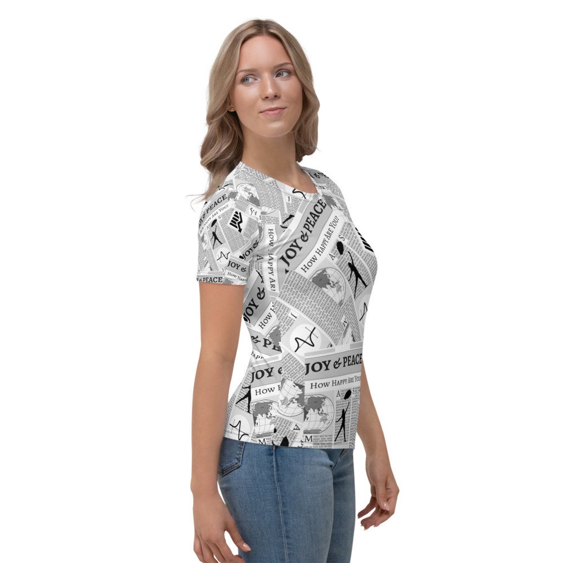 Newspaper Print Shirt, Softest Womens Tee, 4 Way Stretch Fabric Trendy ...