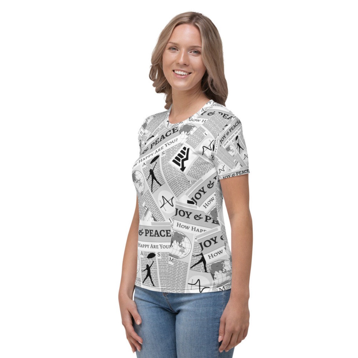 Newspaper Print Shirt, Softest Womens Tee, 4 Way Stretch Fabric Trendy ...