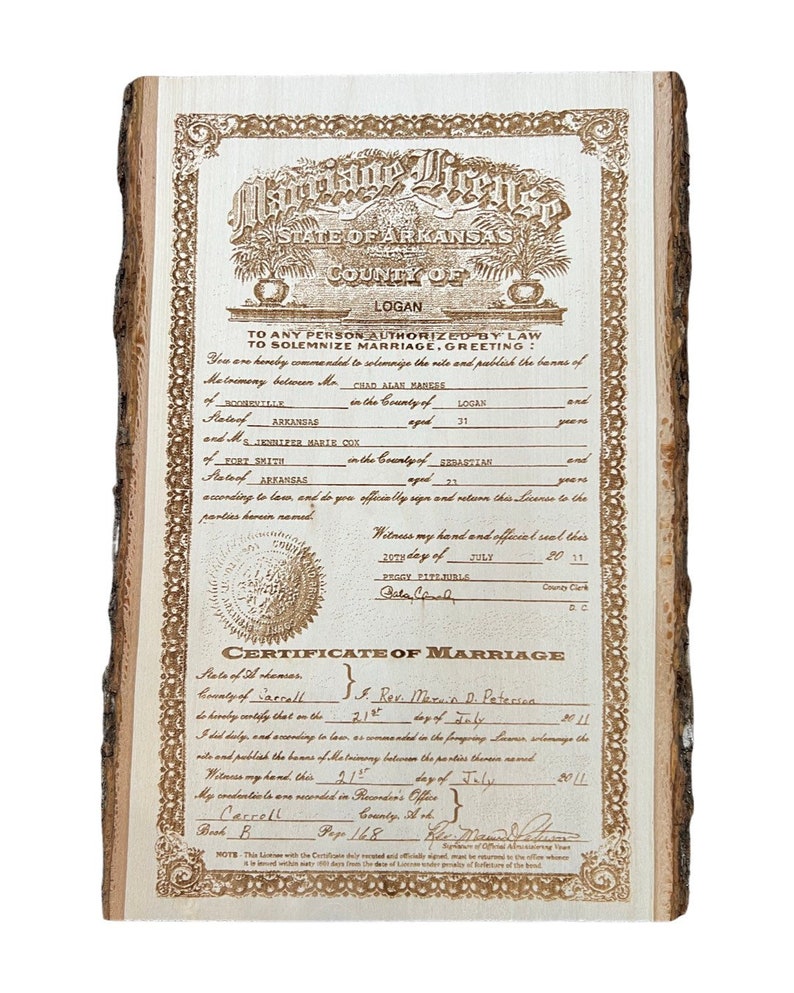 Laser Engraved Certificate of Marriage | Engraved Marriage License ...