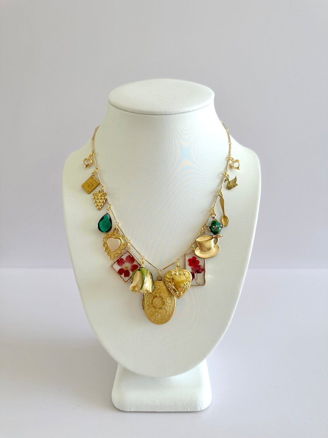 Oval Real Rosebud Gold Plated Statement Vintage Charm Necklace - Etsy
