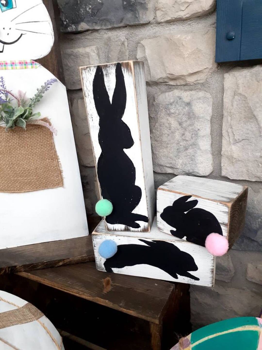 Farmhouse Rustic Rabbit Set. Eater Porch Decor . Primitive Spring ...