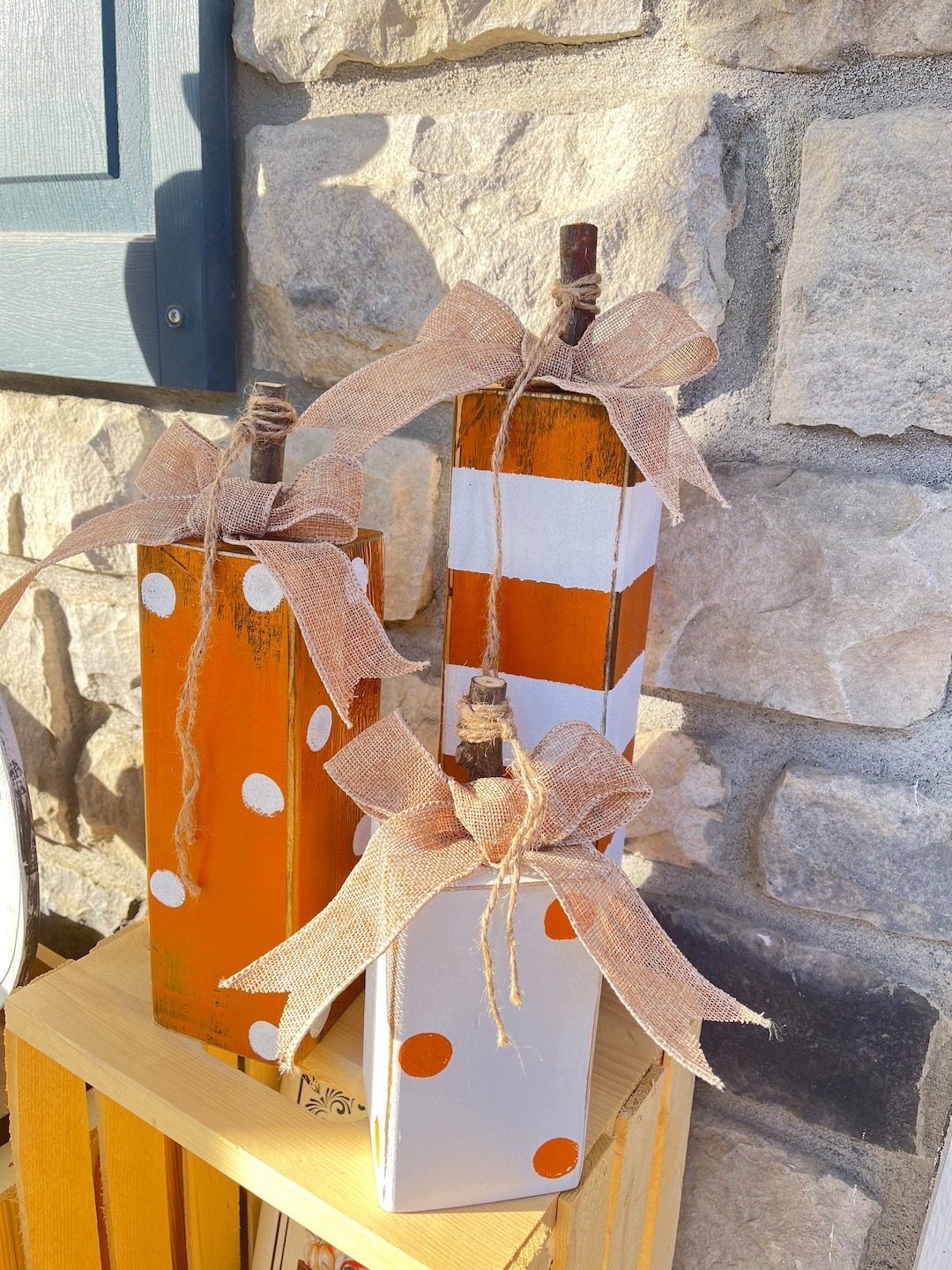 Wood Pumpkin Blocks Fall Decor Striped Rustic Pumpkins Set of Wood ...