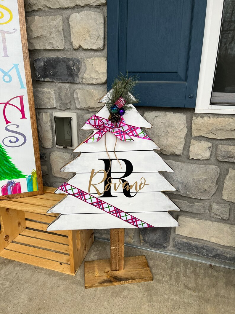 Personalized Rustic Wooden Christmas Tree Porch Wood Tree - Etsy
