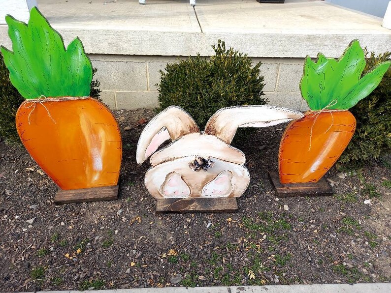 Spring Wooden Bunny Bottom With 2 Carrots Spring Lawn and - Etsy