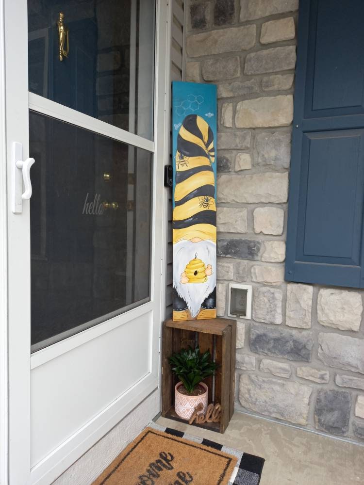 Bee Gnome | Farmhouse Vertical Welcome Sign | Honey Comb Gnome | Bee ...