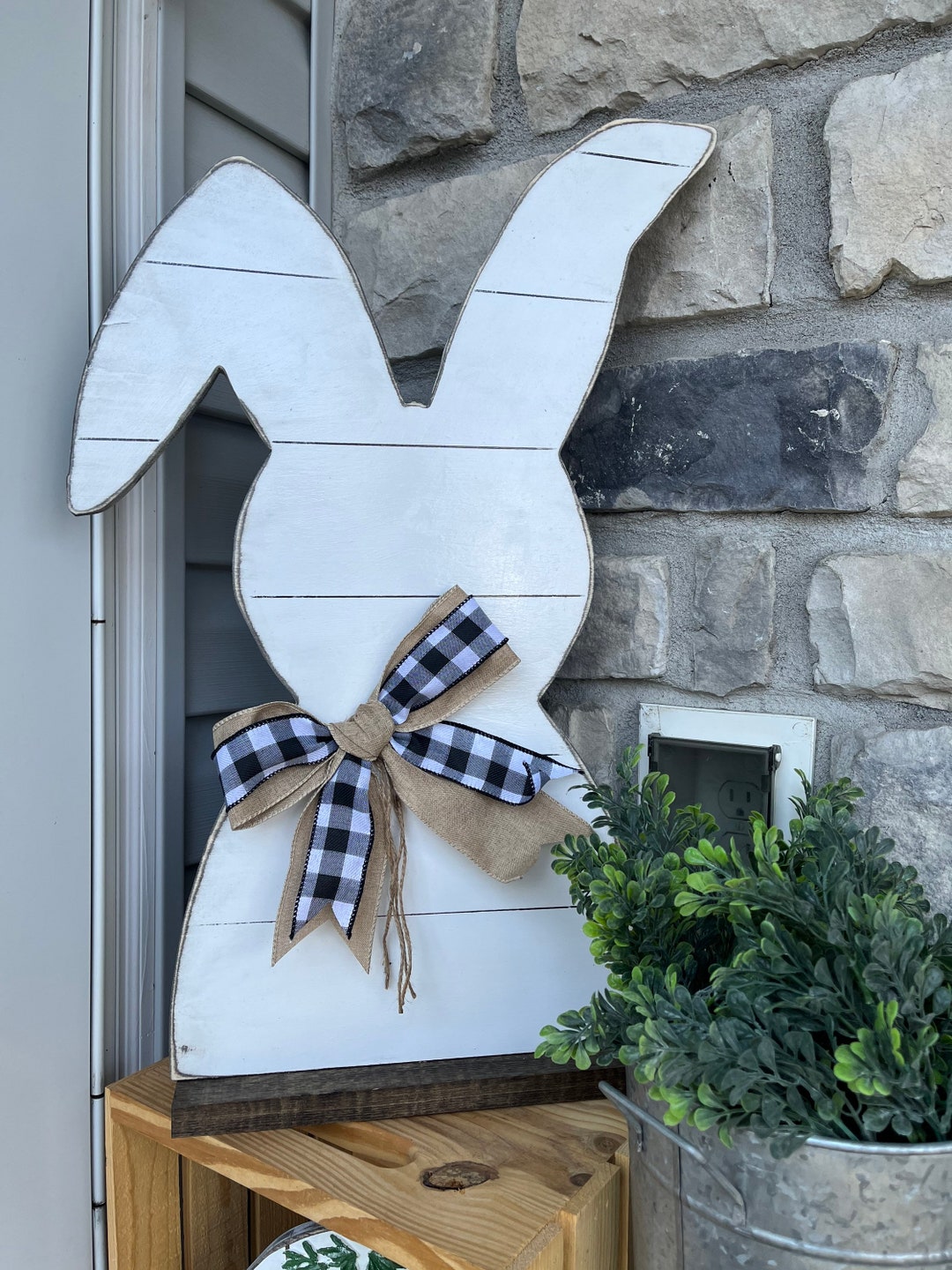 Pallet Wood Bunny, Rustic Neutral Porch Bunny, Rustic Shiplap Bunny ...