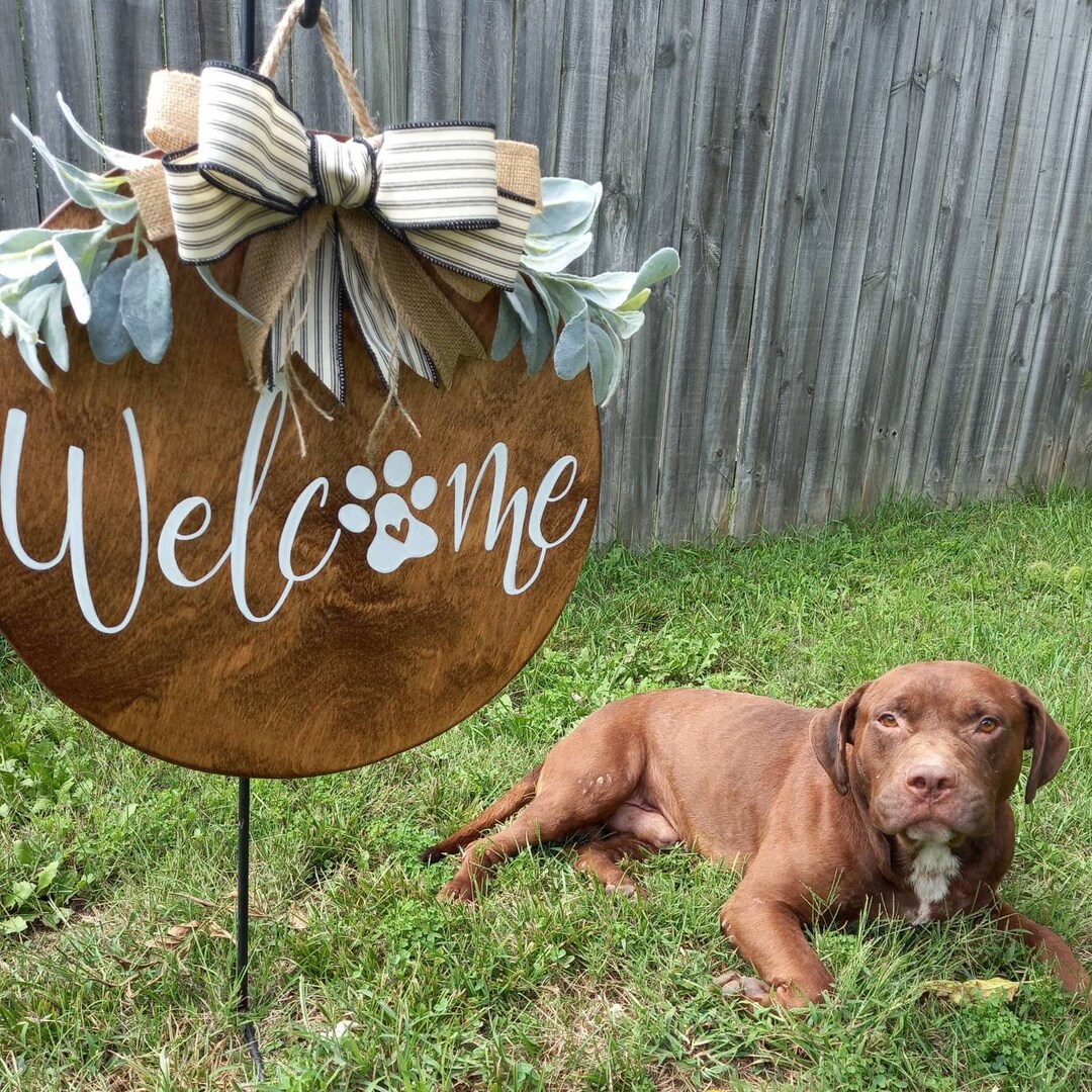 Front Door Decor Welcome Paw Print Year Round Wreath Dog Dog Door ...