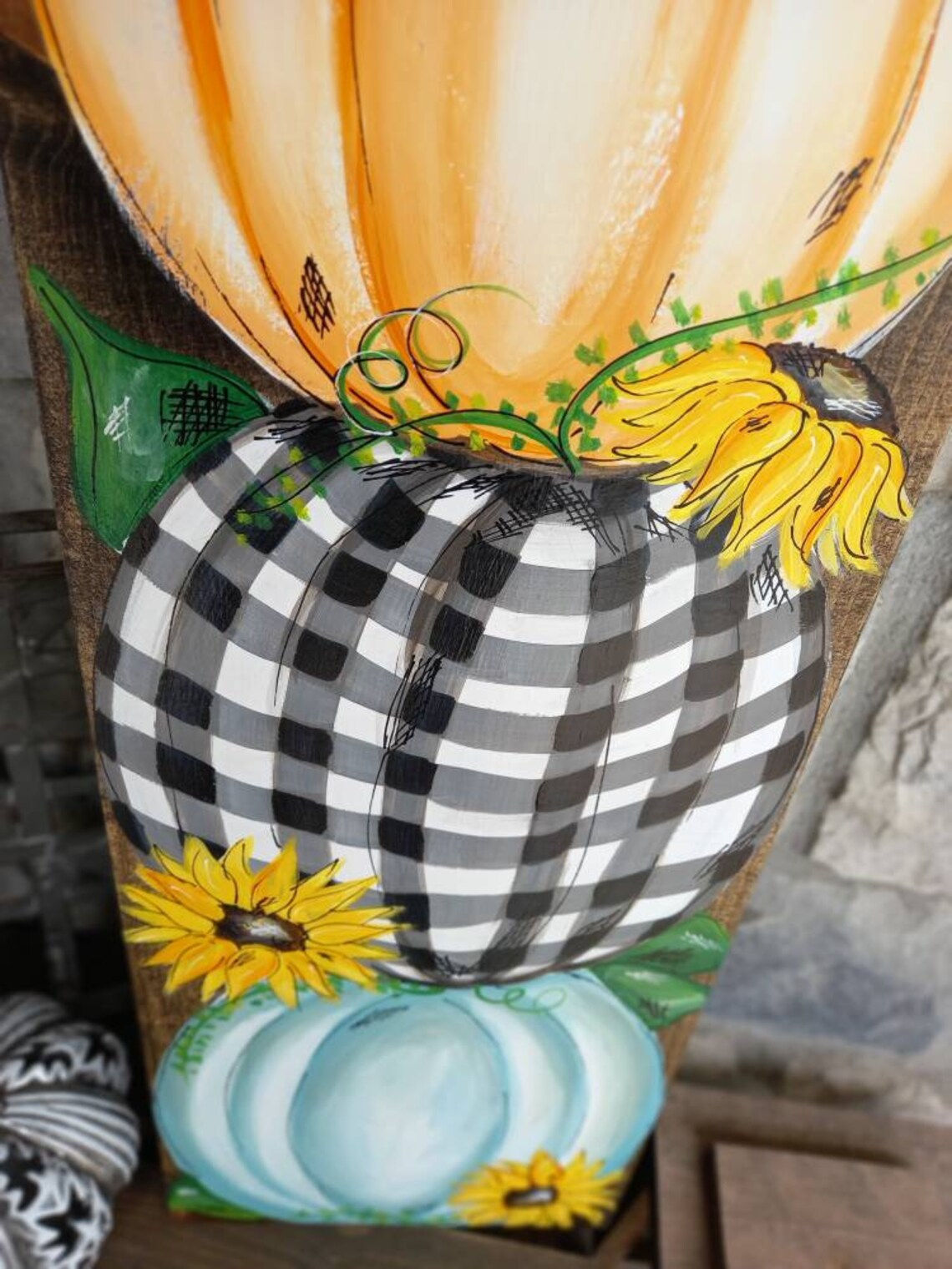 Stacked Pumpkin Sign Thankful and Blessed Front Door Board - Etsy