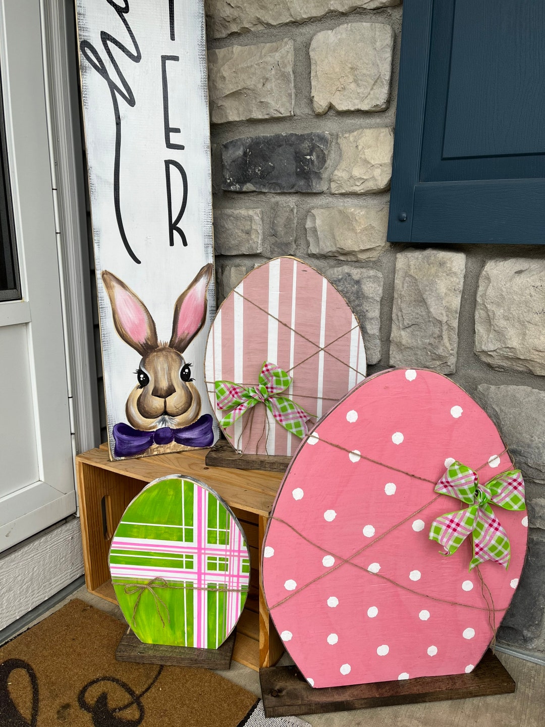 Large Pallet Wood Easter Egg Set,spring Decor, Large Wood Art, Pallet ...