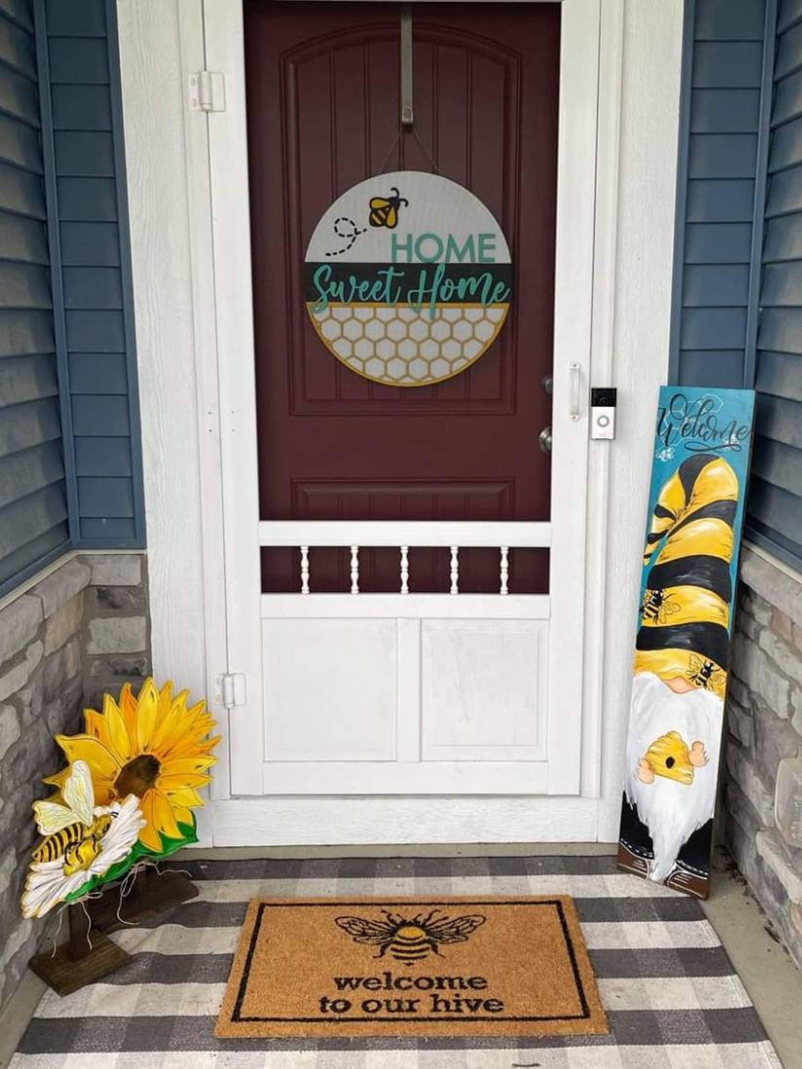 Bee Gnome | Farmhouse Vertical Welcome Sign | Honey Comb Gnome | Bee ...
