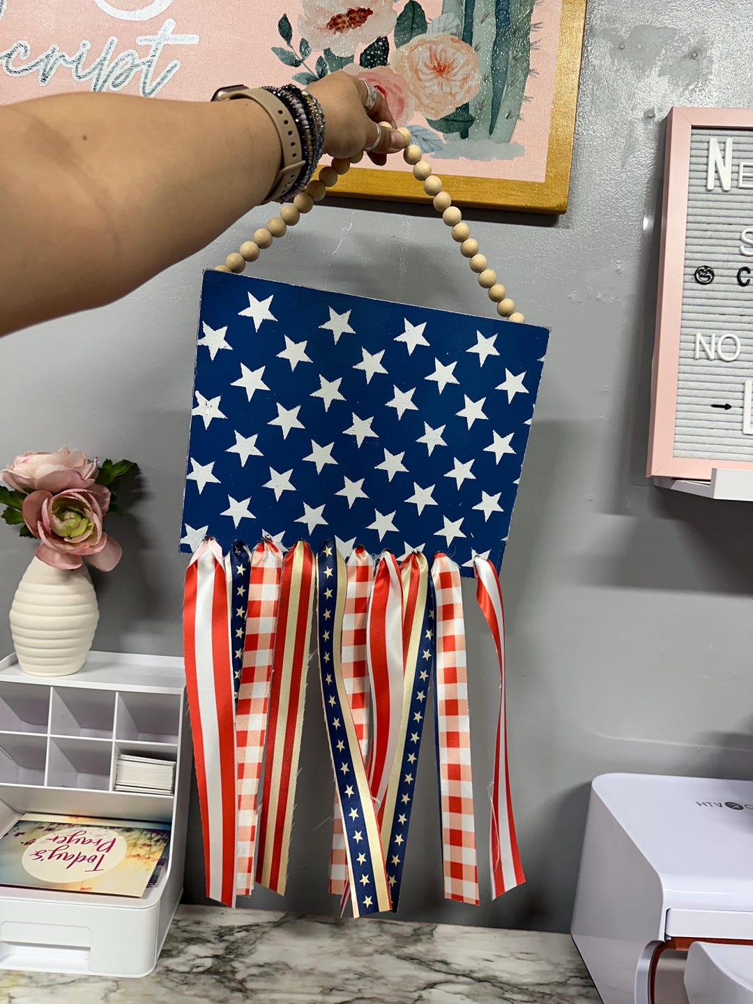 Patriotic American Flag Inspired Door Hanger Sign Independence Day USA ...