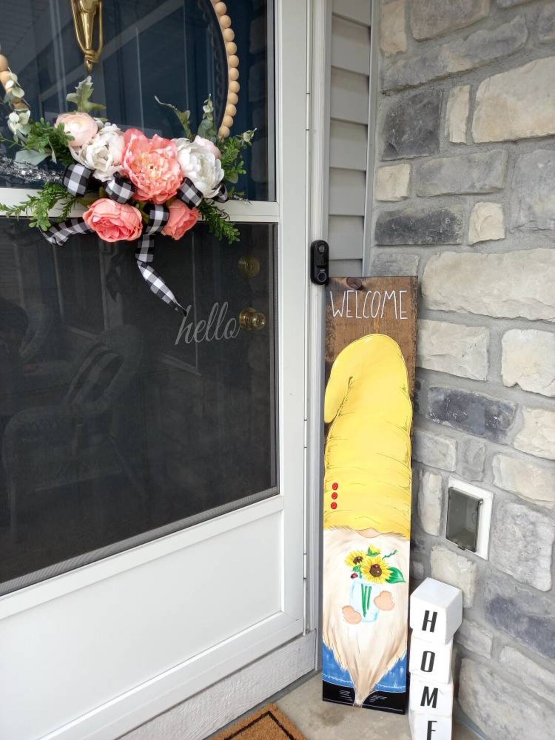 Spring Yellow Gnome | Farmhouse Vertical Welcome Sign | Ladybug Gnome ...