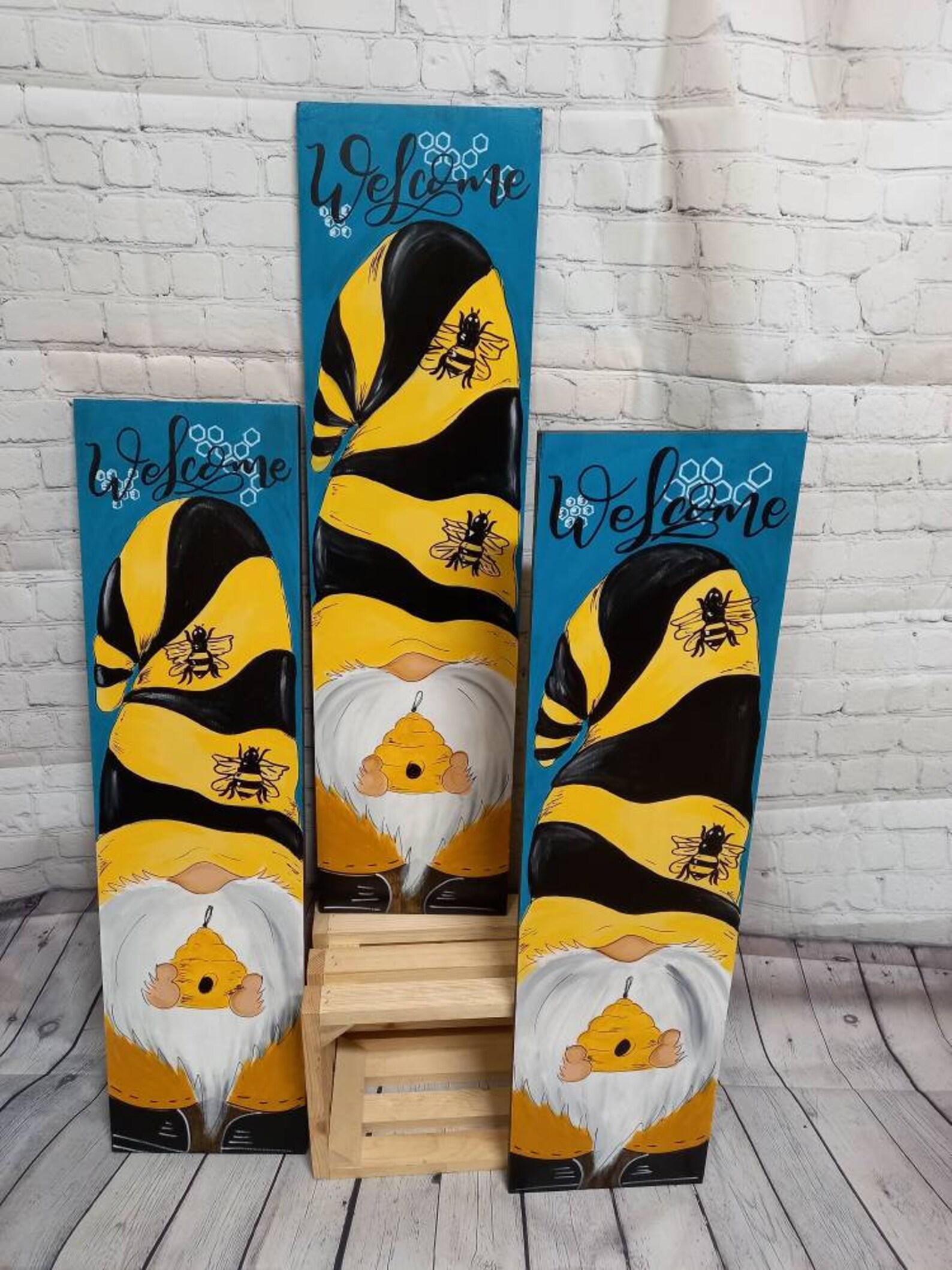 Bee Gnome | Farmhouse Vertical Welcome Sign | Honey Comb Gnome | Bee ...