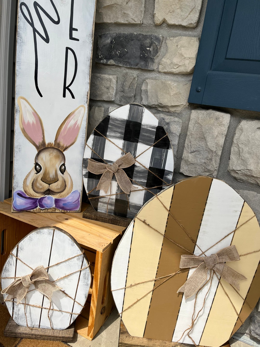 Pallet Large Wood Easter Egg Set,spring Decor, Large Wood Art, Neutral ...