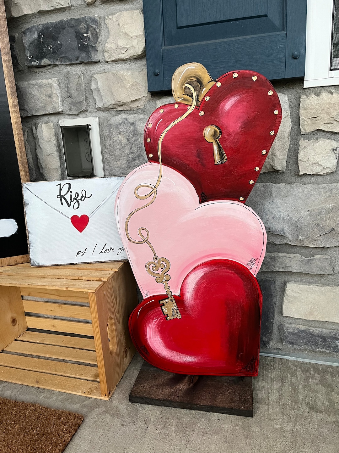 Stacked Heart Topiary.personalizable Art. Farmhouse Valentines Decor ...